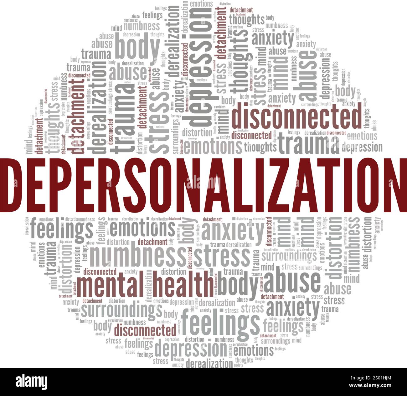 Depersonalization word cloud conceptual design isolated on white ...