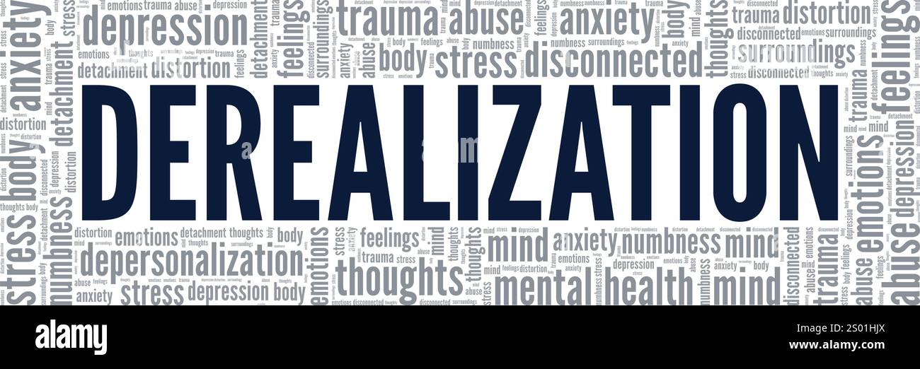 Derealization word cloud conceptual design isolated on white background ...