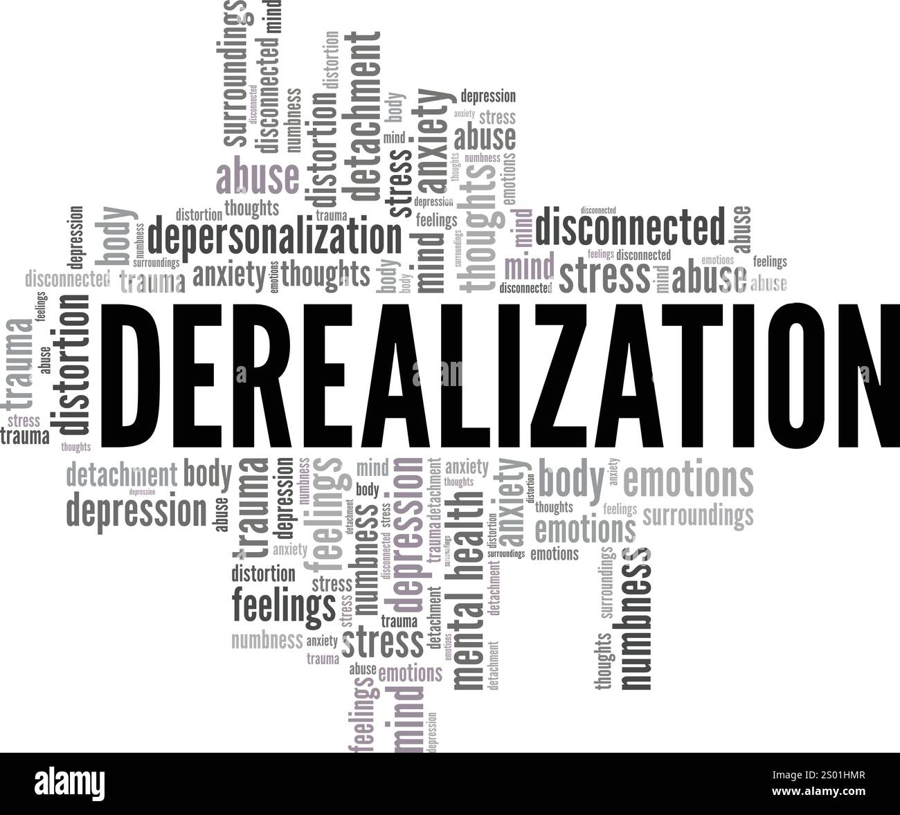 Derealization word cloud conceptual design isolated on white background ...
