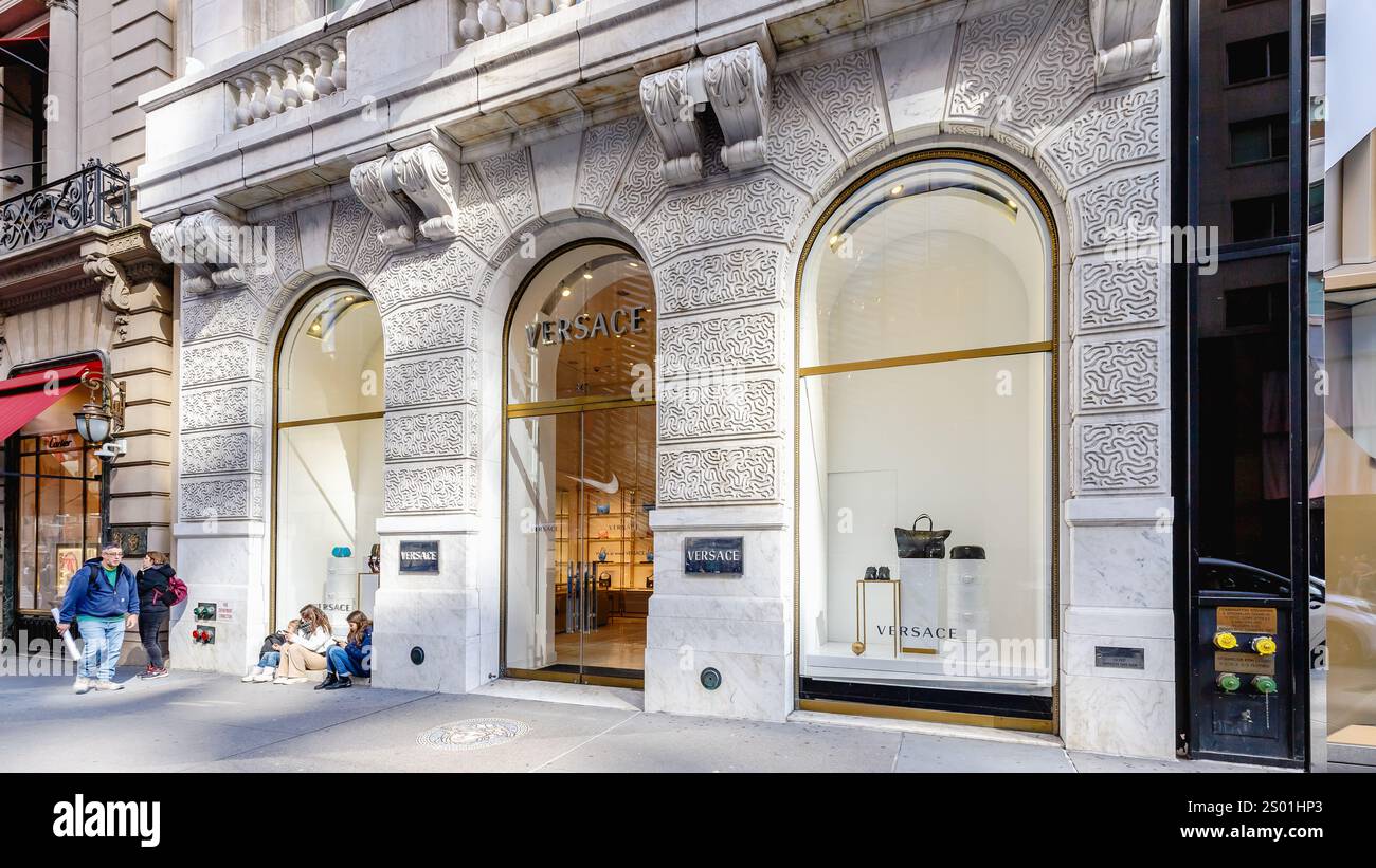 New York, Manhattan, USA - February 15, 2023: Versace luxury store in ...