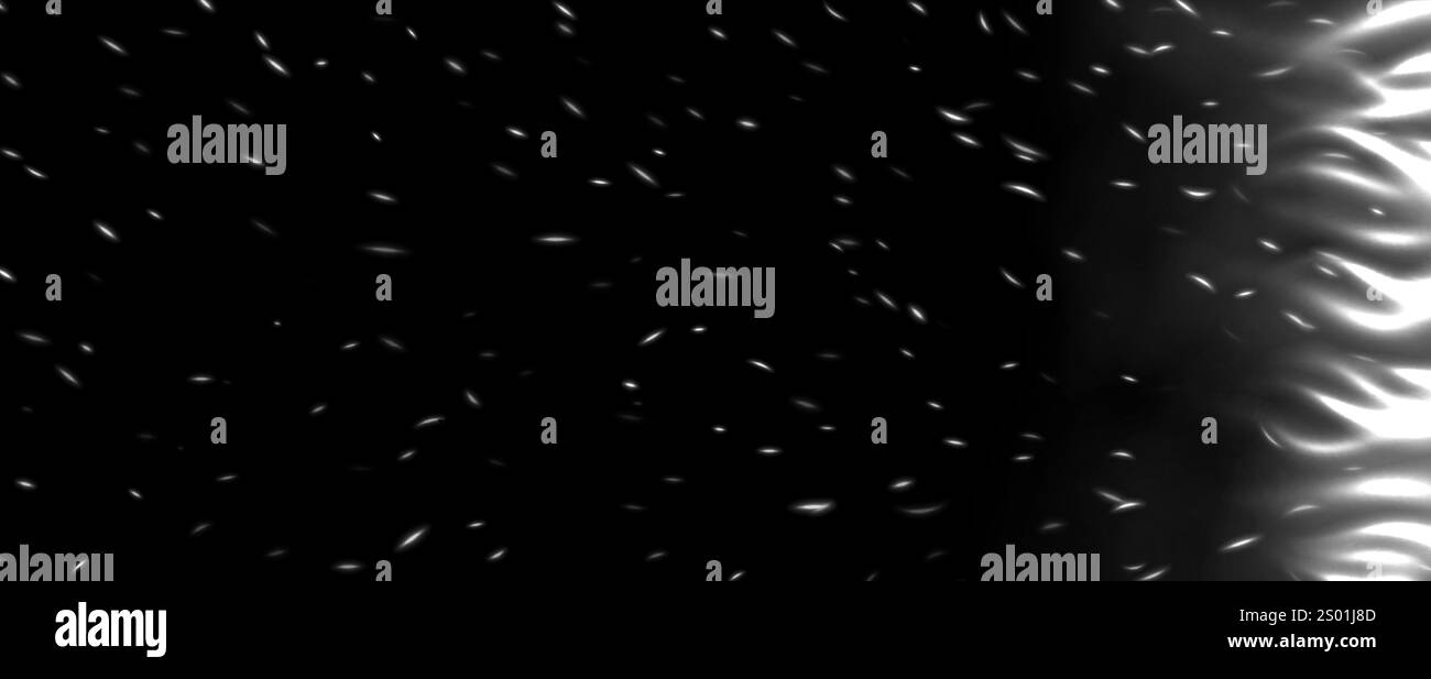 White flame with sparks, fire with flying cinder, abstract glowing ...