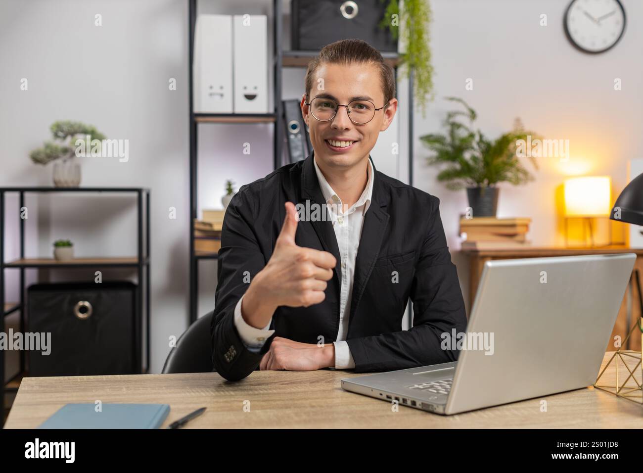 Happy overjoyed young Caucasian man excited winner with laptop ...