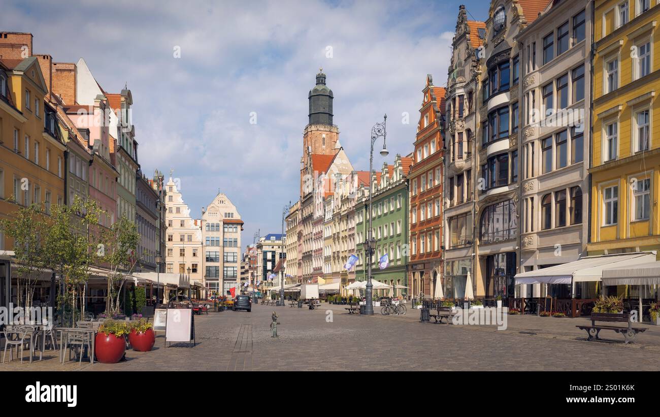 Colorful buildings line the quaint square of Wroclaw, inviting visitors ...