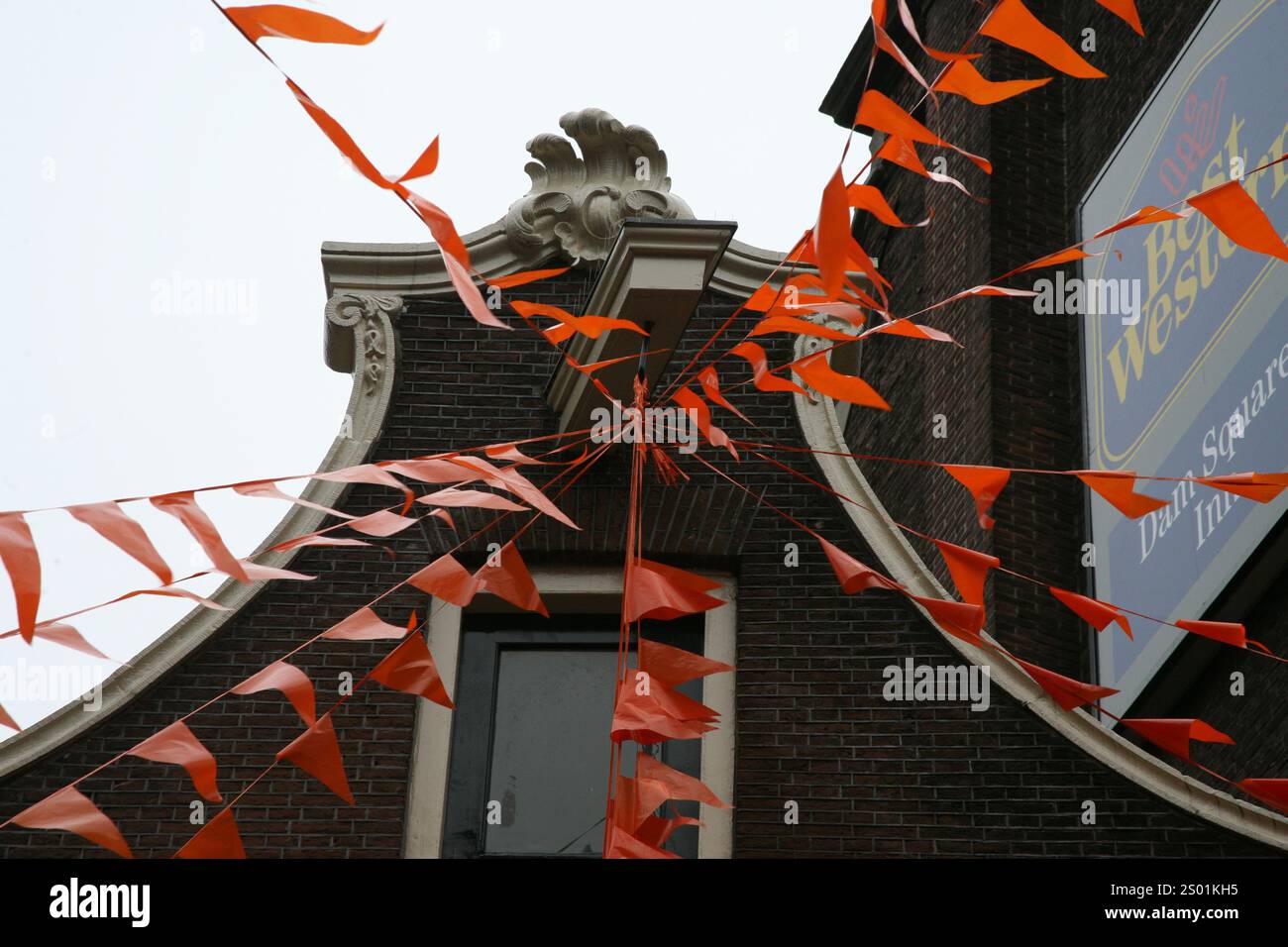File Image: Orange Bunting above a street in Amsterdam, Netherlands in ...