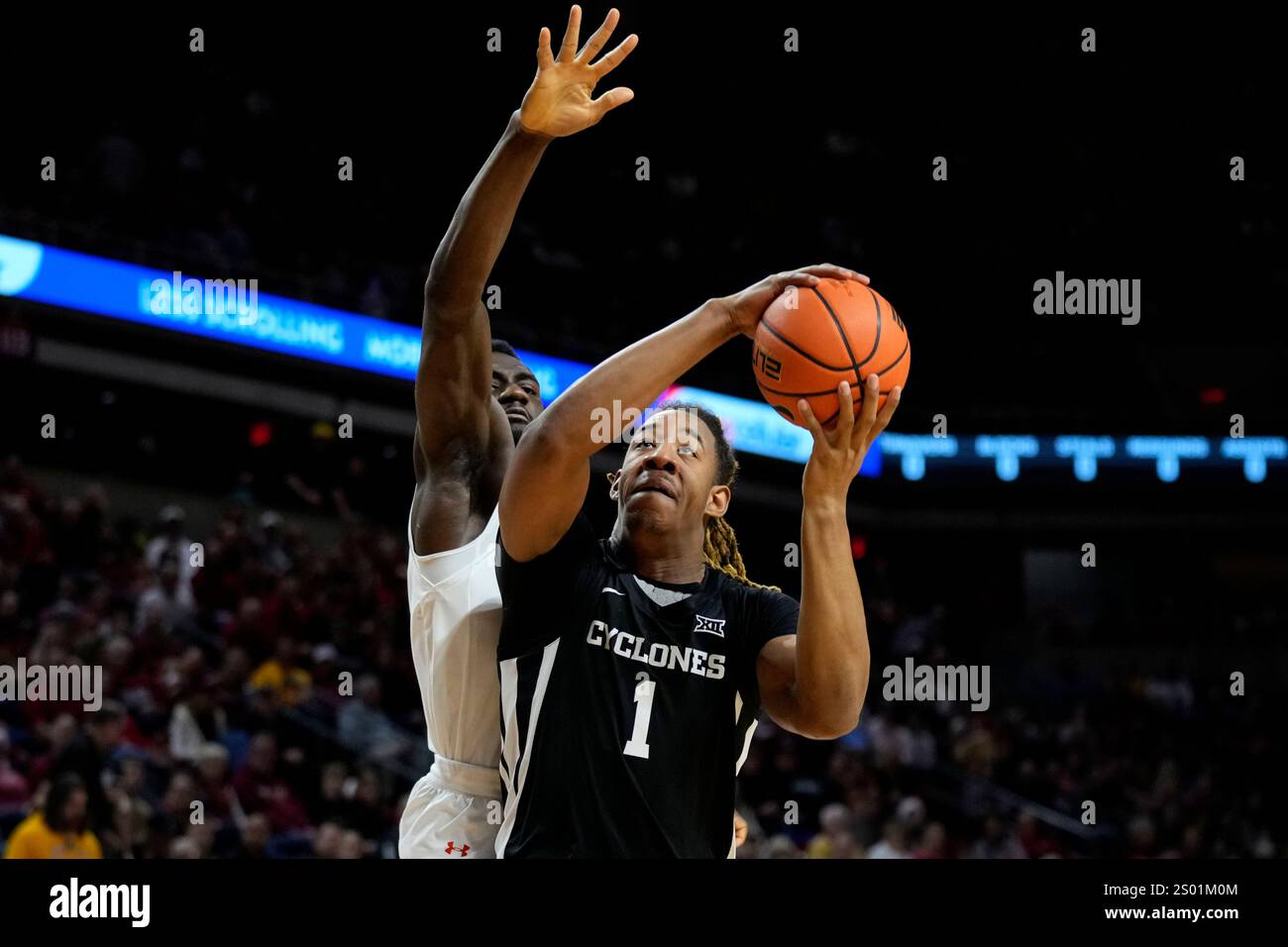 Iowa State center Dishon Jackson (1) drives to the basket during the ...