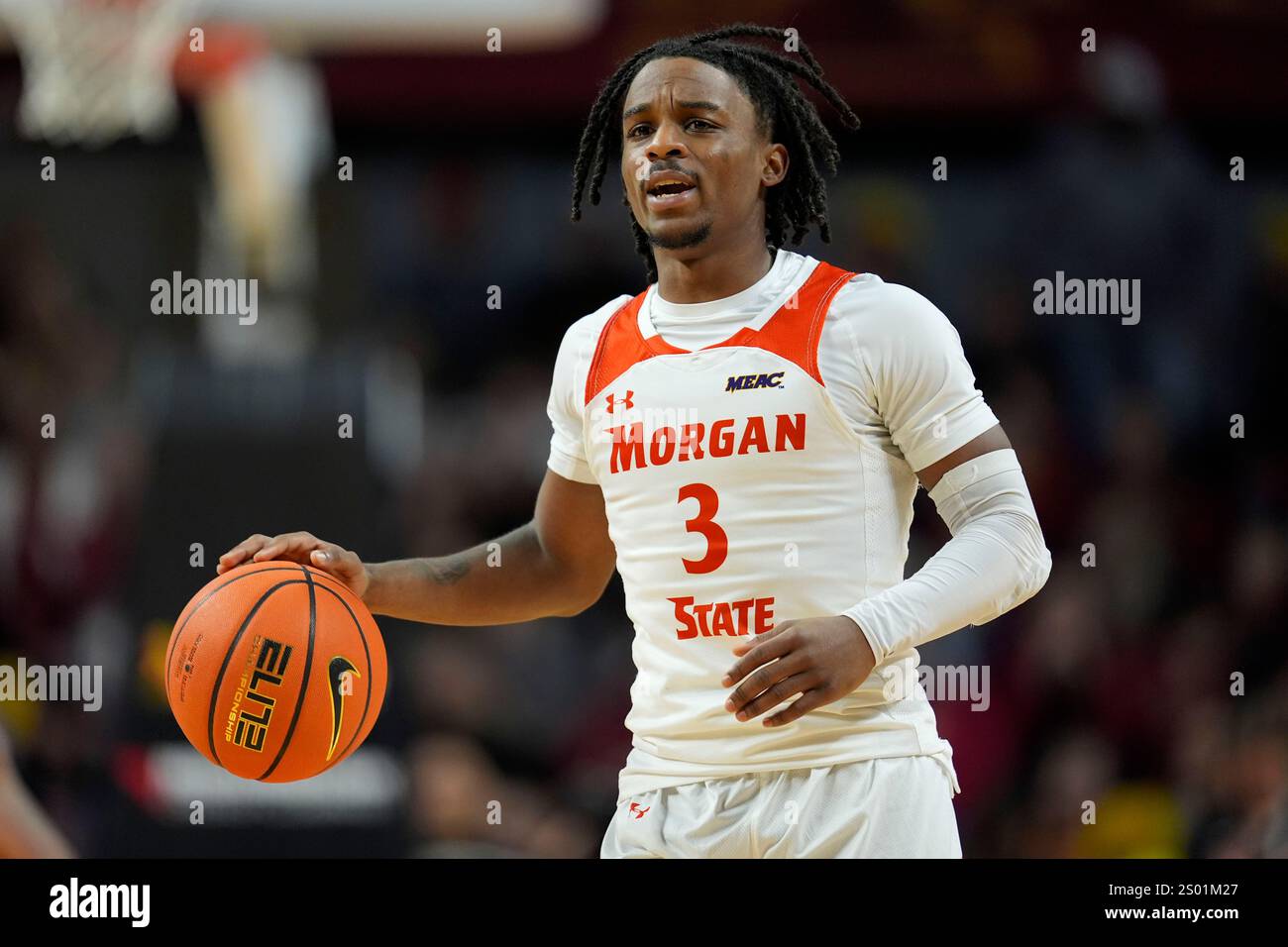 Morgan State guard Rob Lawson drives up court during the second half of an NCAA college ...