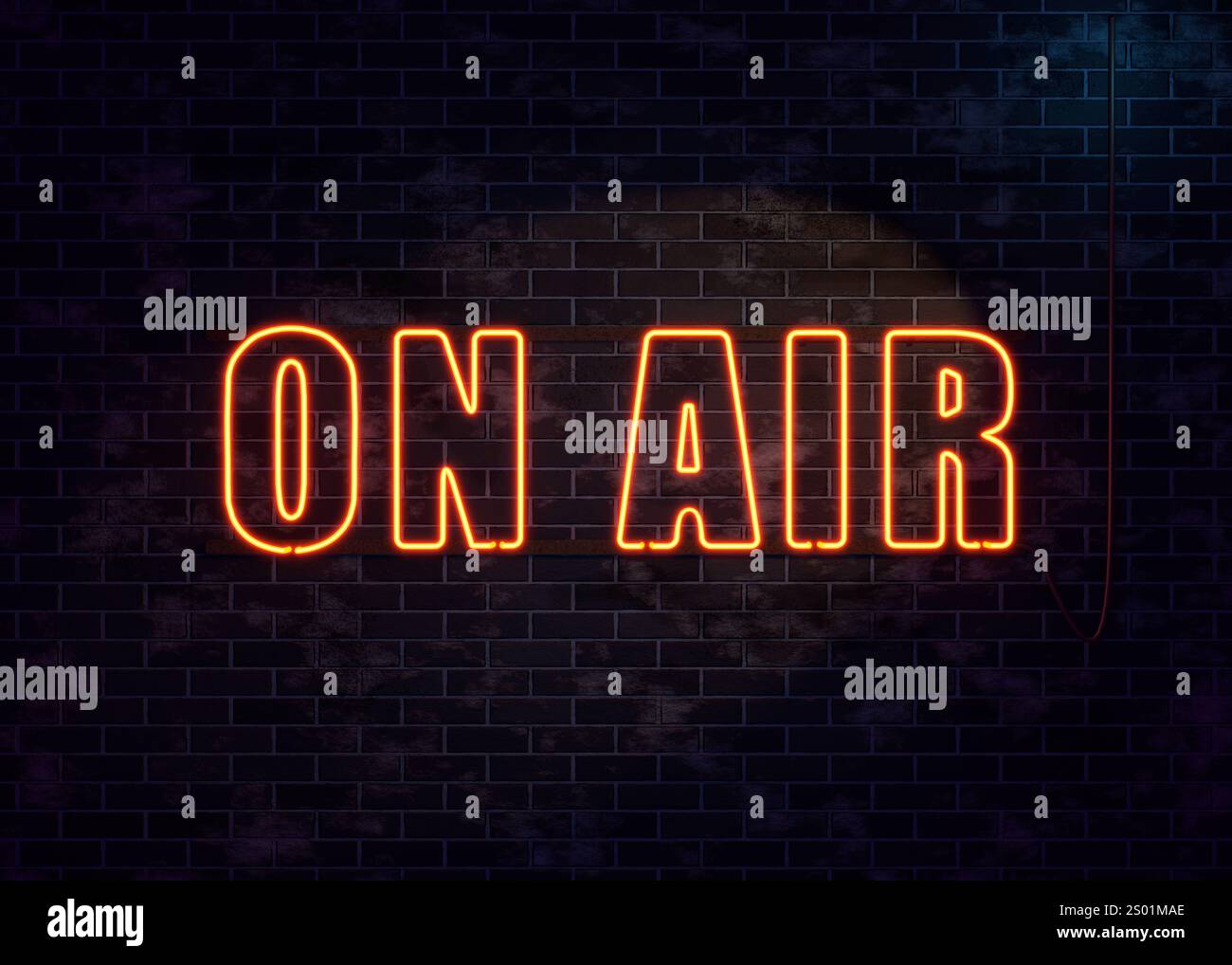 On Air neon sign on a old worn brick wall. On Air neon sign on a dark ...