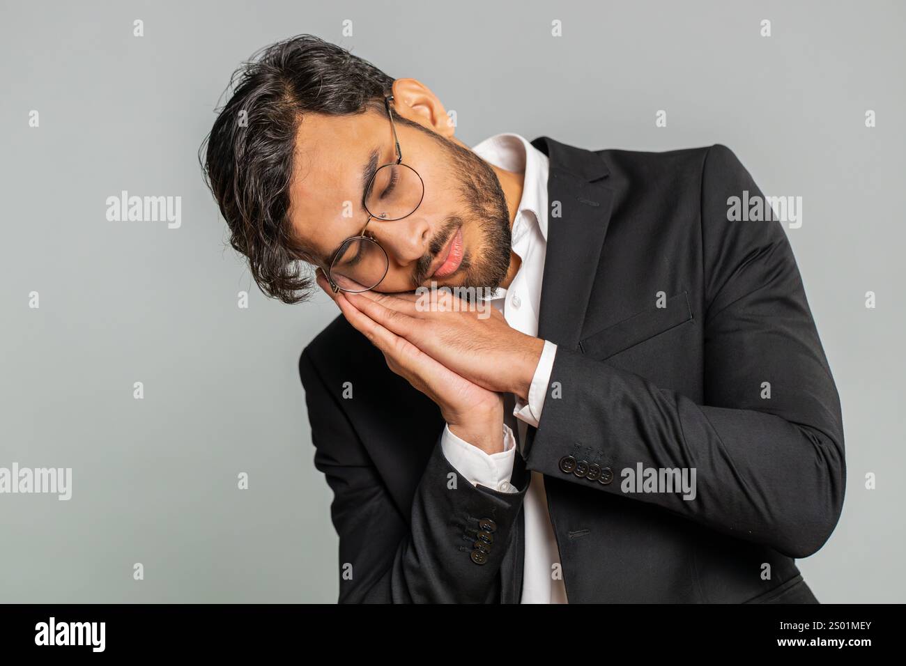 Tired exhausted Indian businessman yawning, sleepy inattentive feeling ...