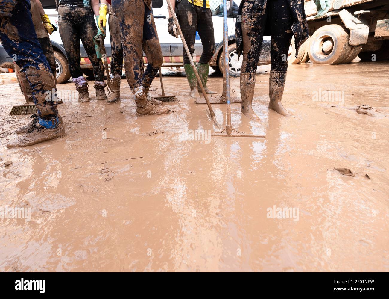 DANA flooding effects. Flood impacts, Valencia, Spain. unrecognizable ...