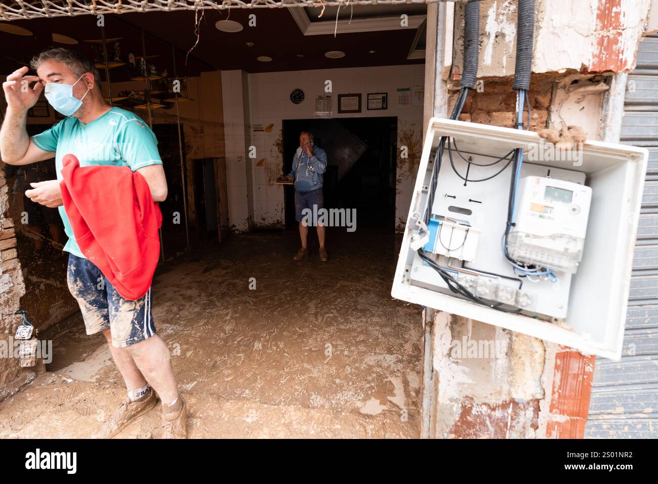 DANA flooding effects. Flood impacts, Valencia, Spain. Shop bakery ...