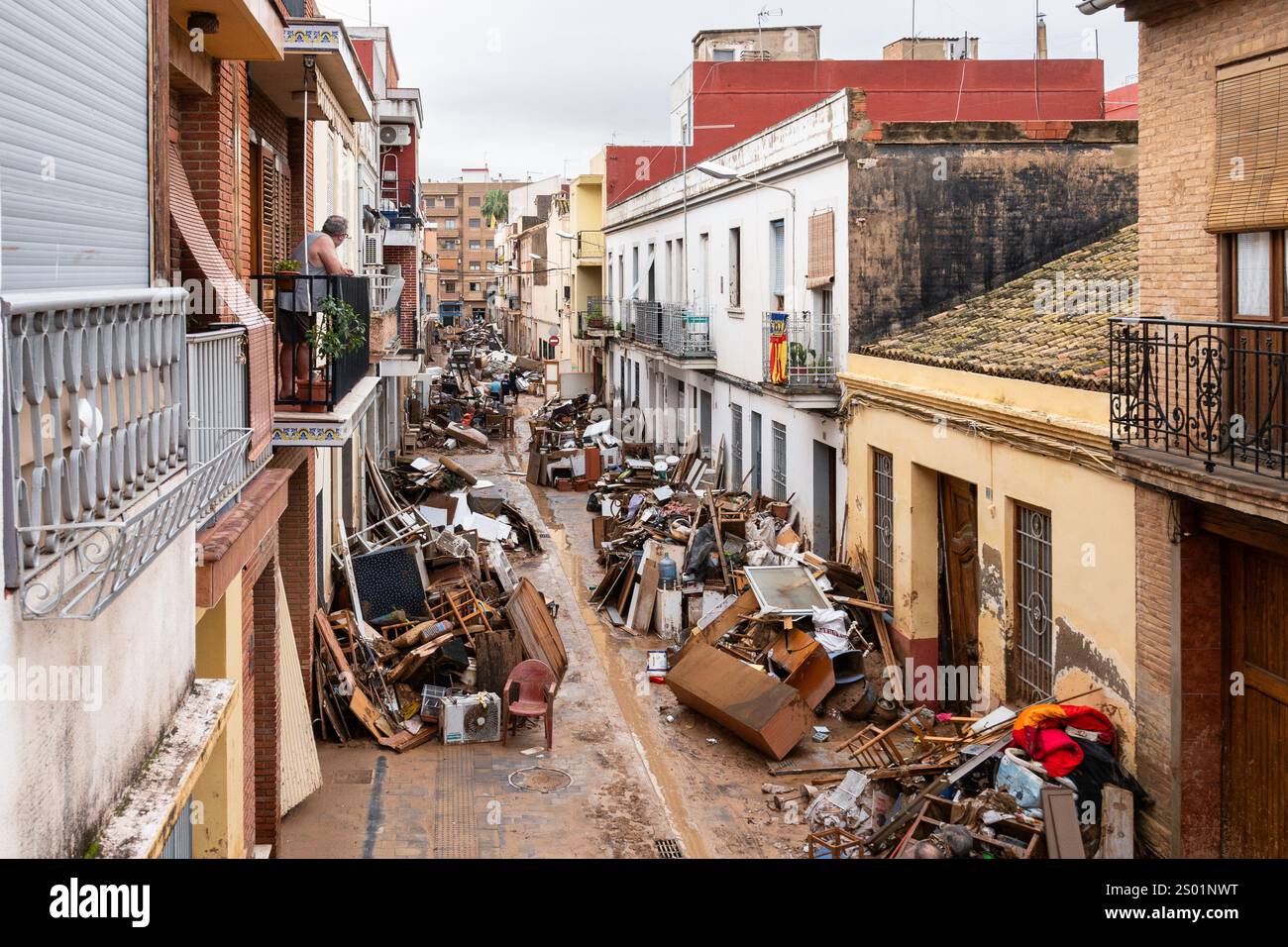 DANA flooding effects. Flood impacts, Valencia, Spain. View from above ...