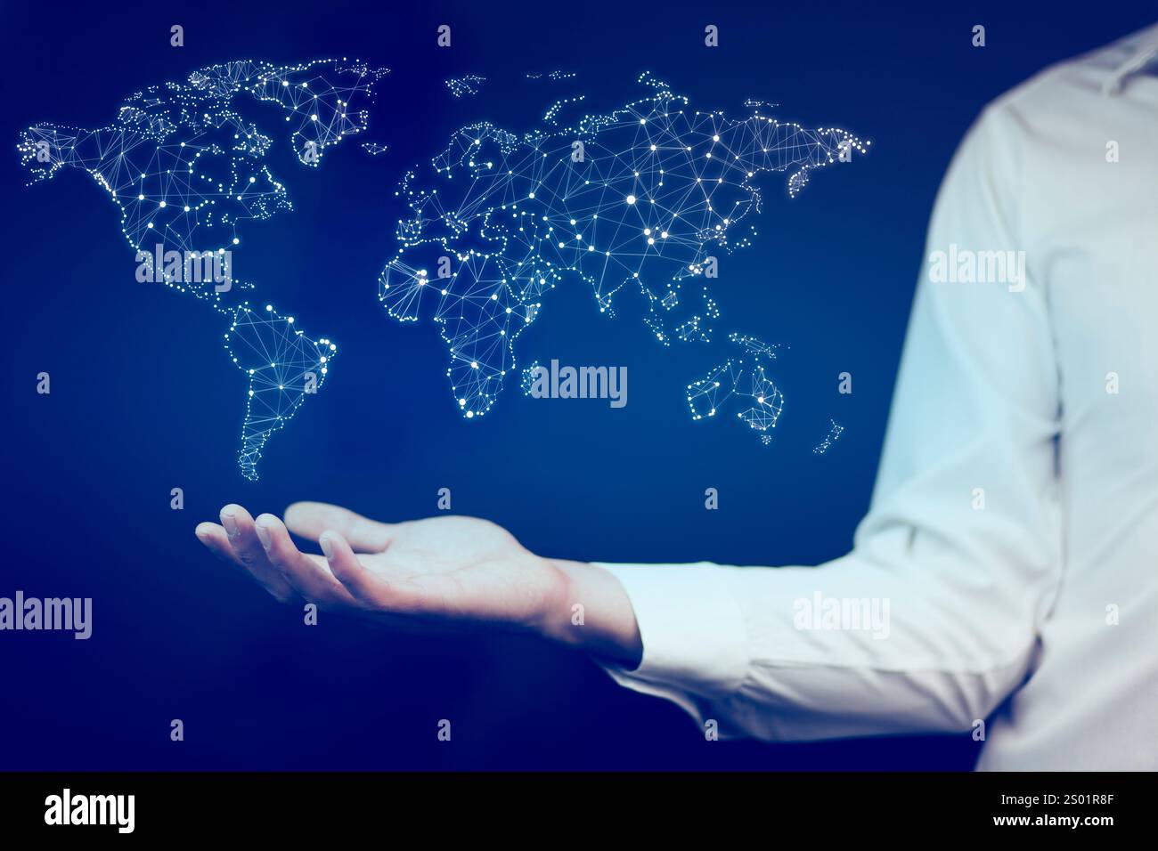 business man holding world map in hands Stock Photo - Alamy