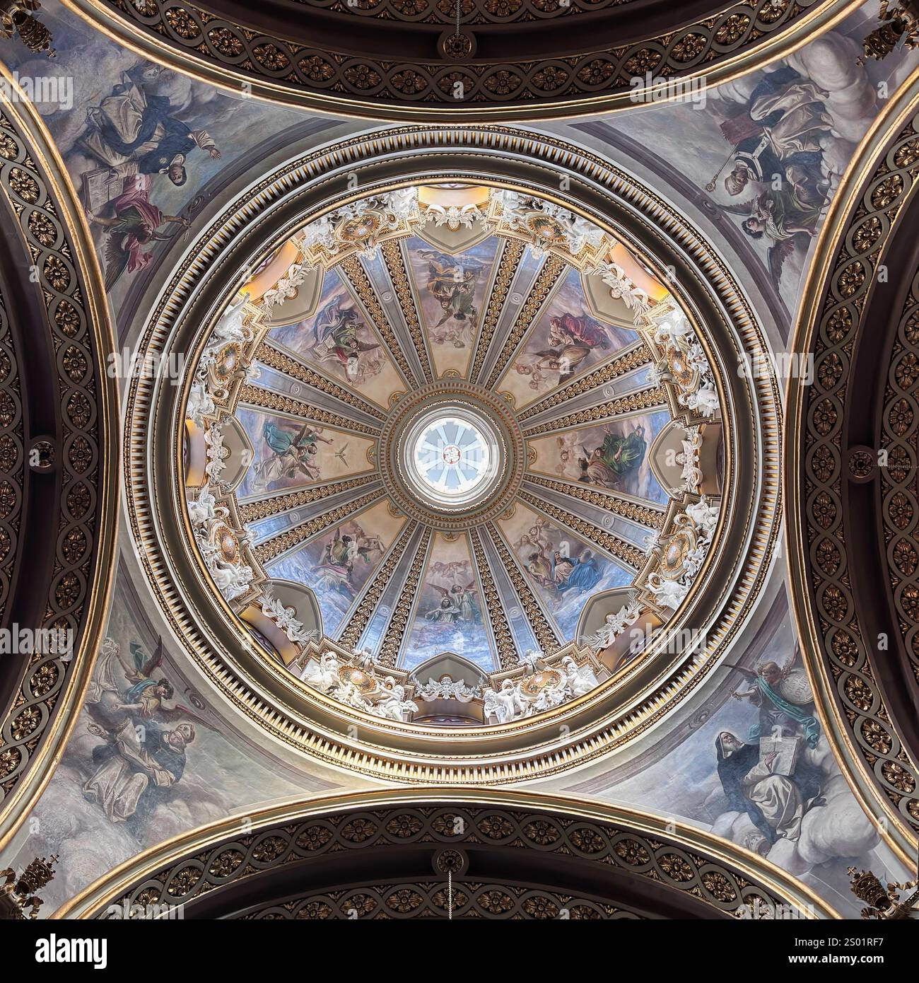 The painted ceiling of St Dominic's Church in Valetta, Malta Stock ...