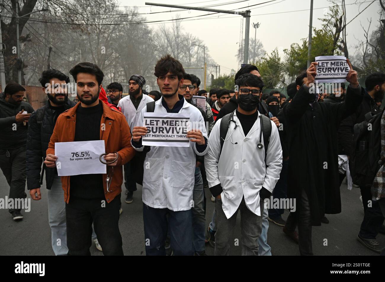 SRINAGAR, INDIA - DECEMBER 23: Students take part in a protest outside ...