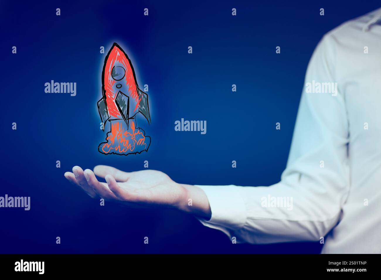 business man hand holding drawn rad racket Stock Photo - Alamy