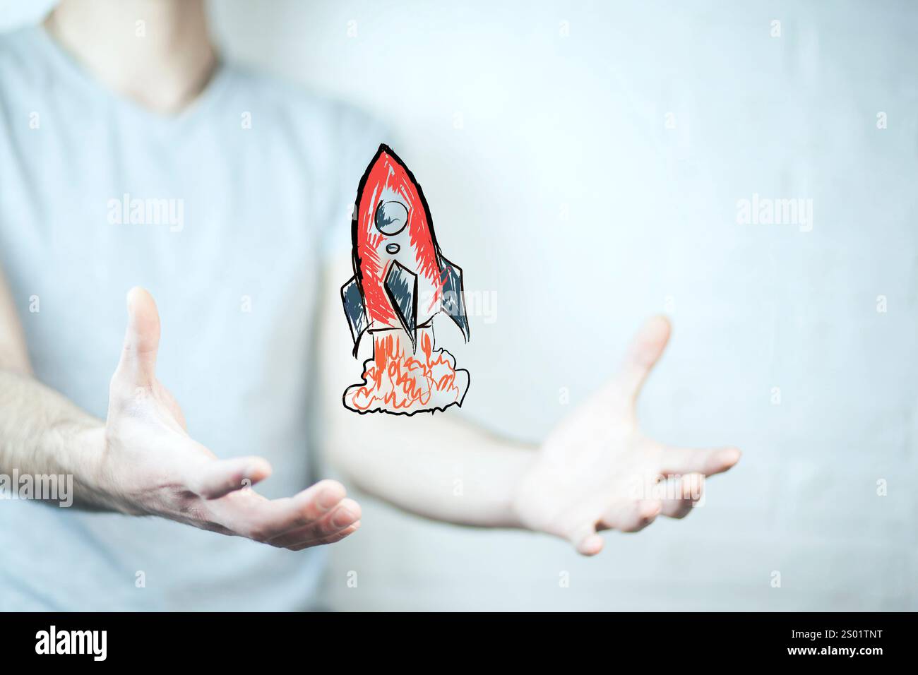 business man hand holding drawn rad racket Stock Photo - Alamy