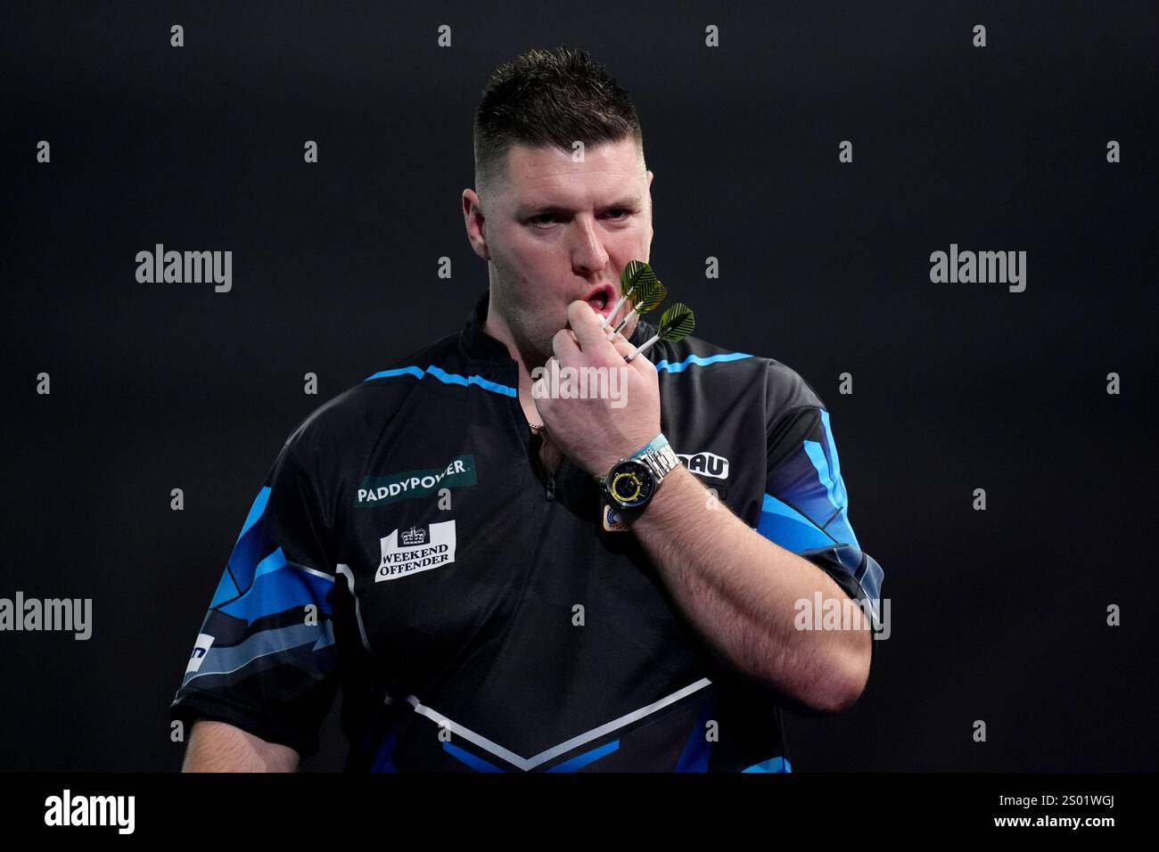 Daryl Gurney during his match against Florian Hempel during day nine of ...