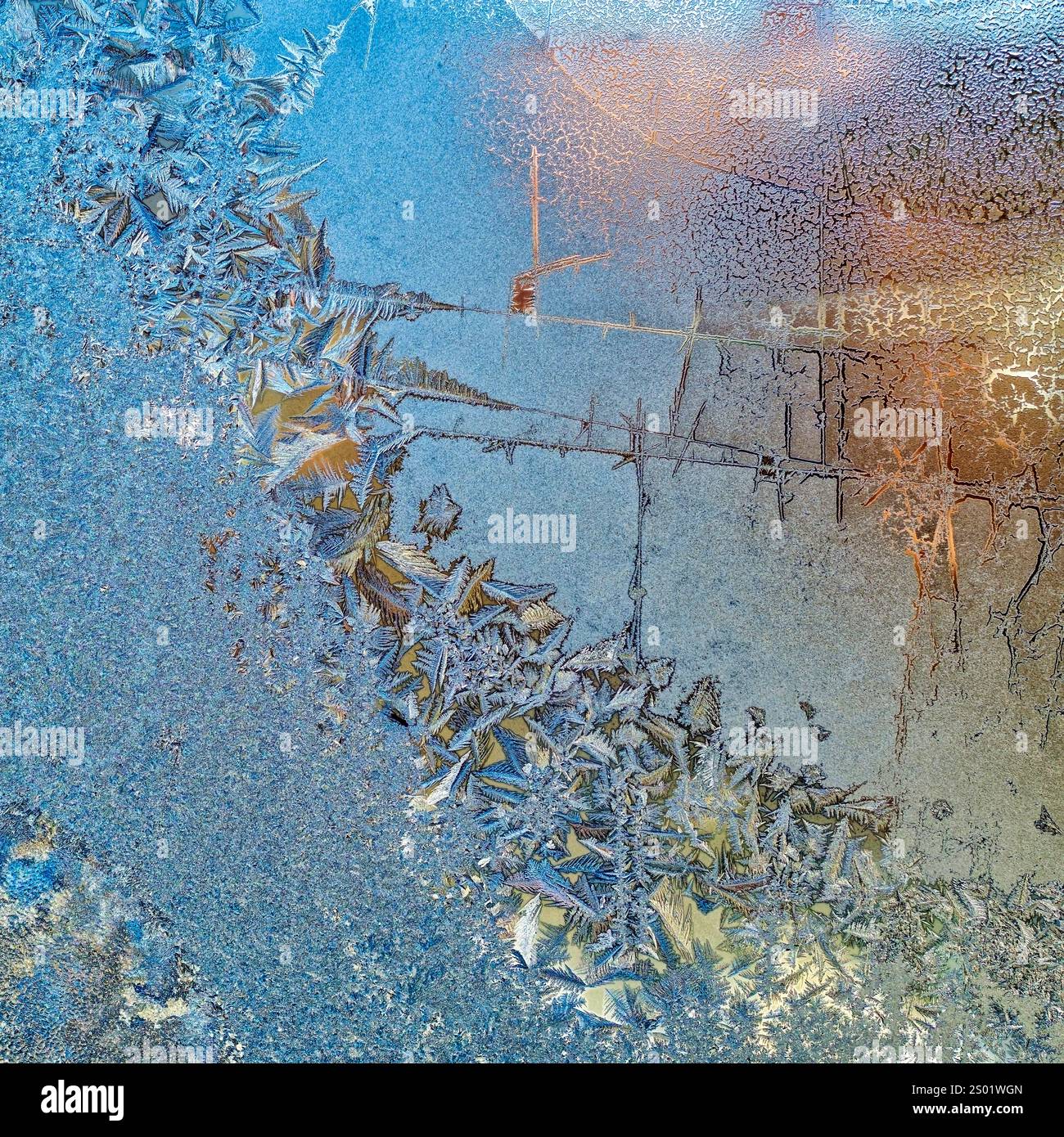 Frost on Window with inset and w/o inset Stock Photo - Alamy