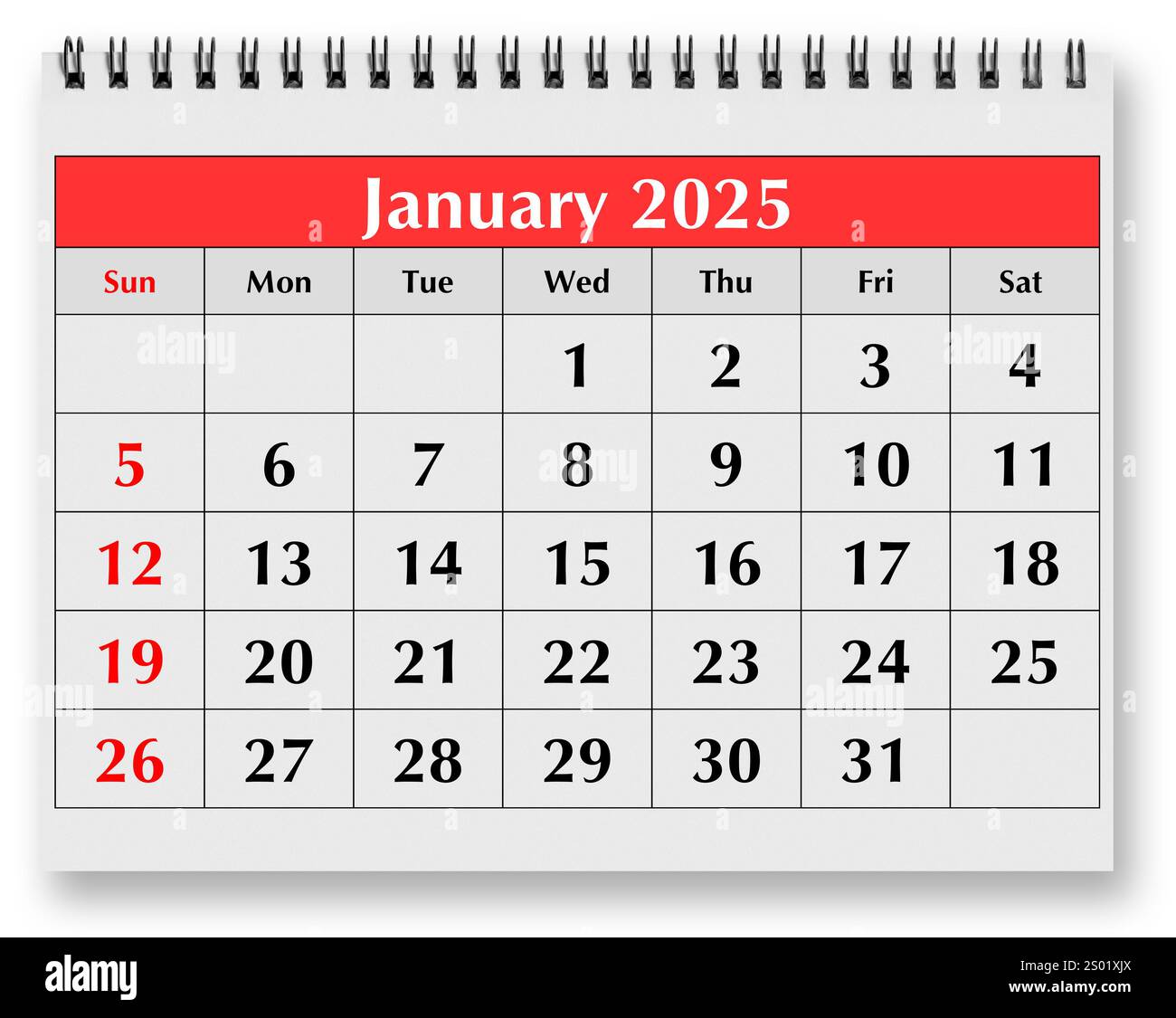 One page of the annual monthly calendar - winter month january 2025 ...