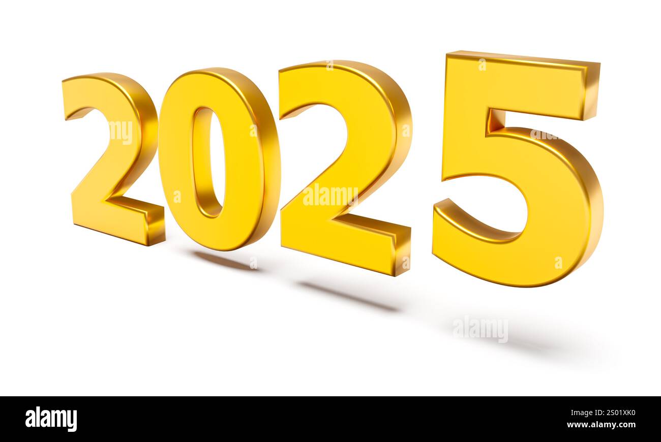 Number 2025 with shadow. New year holiday concepts in golden color ...