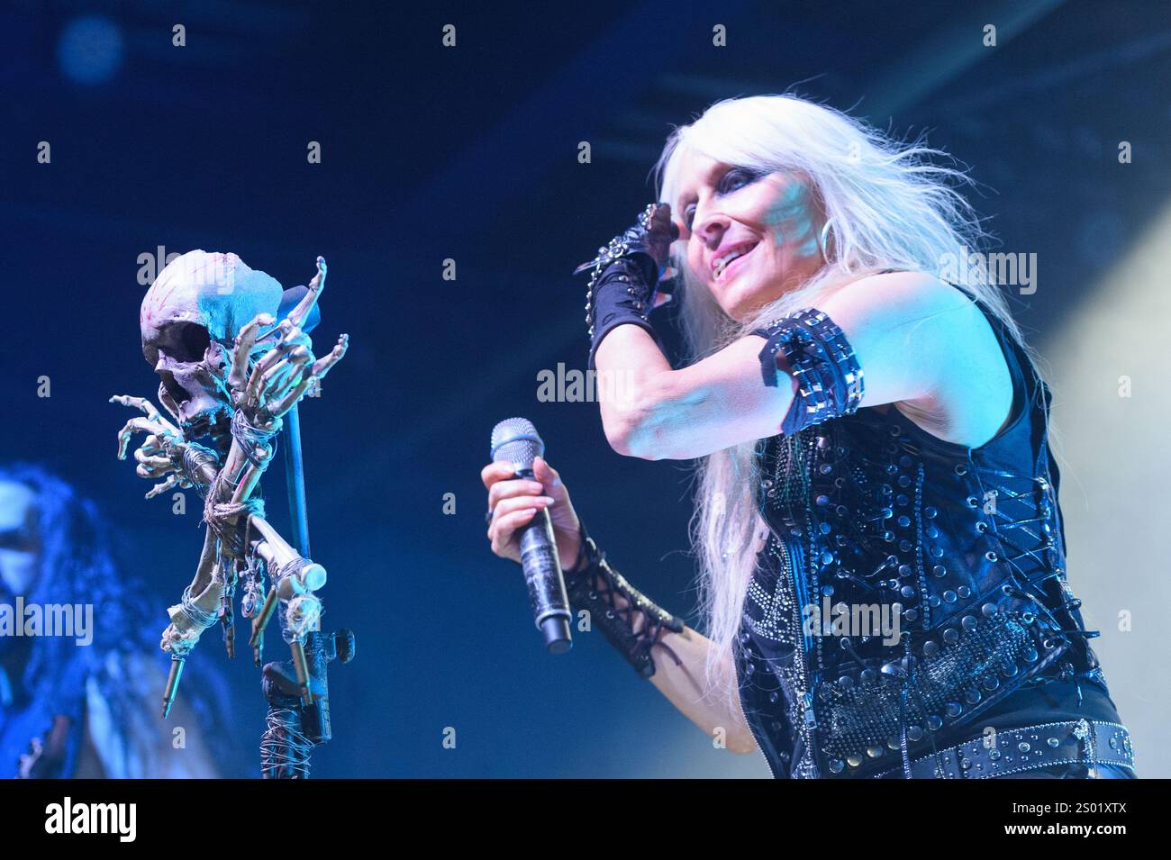 Munich, Germany, December 22nd 2024: Skull and bone microphone stand and Doro during the ...