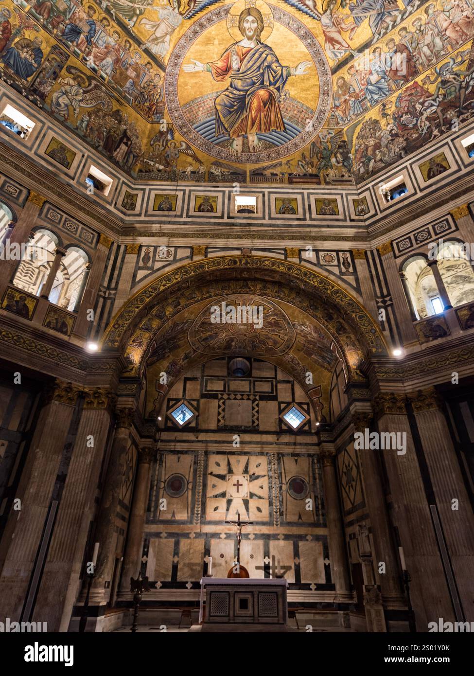 Vertical View of Florence Baptistery: Christ Mosaic Ceiling and Altar ...