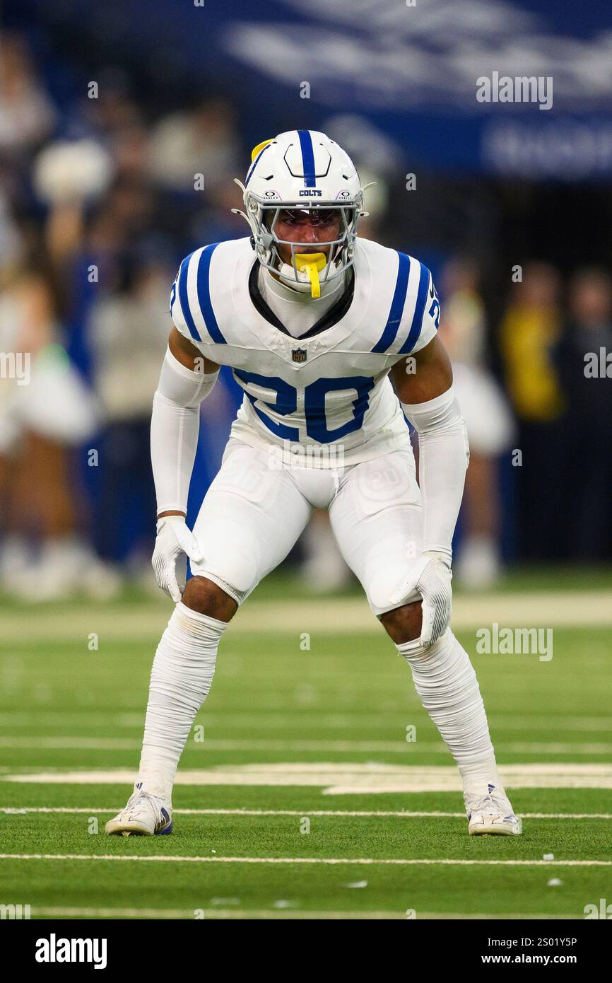 Indianapolis Colts safety Nick Cross (20) lines up on defense during an ...