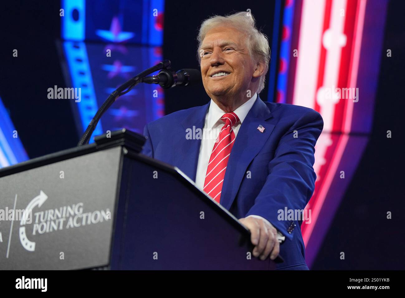 President-elect Donald Trump speaks at AmericaFest, Sunday, Dec. 22 ...