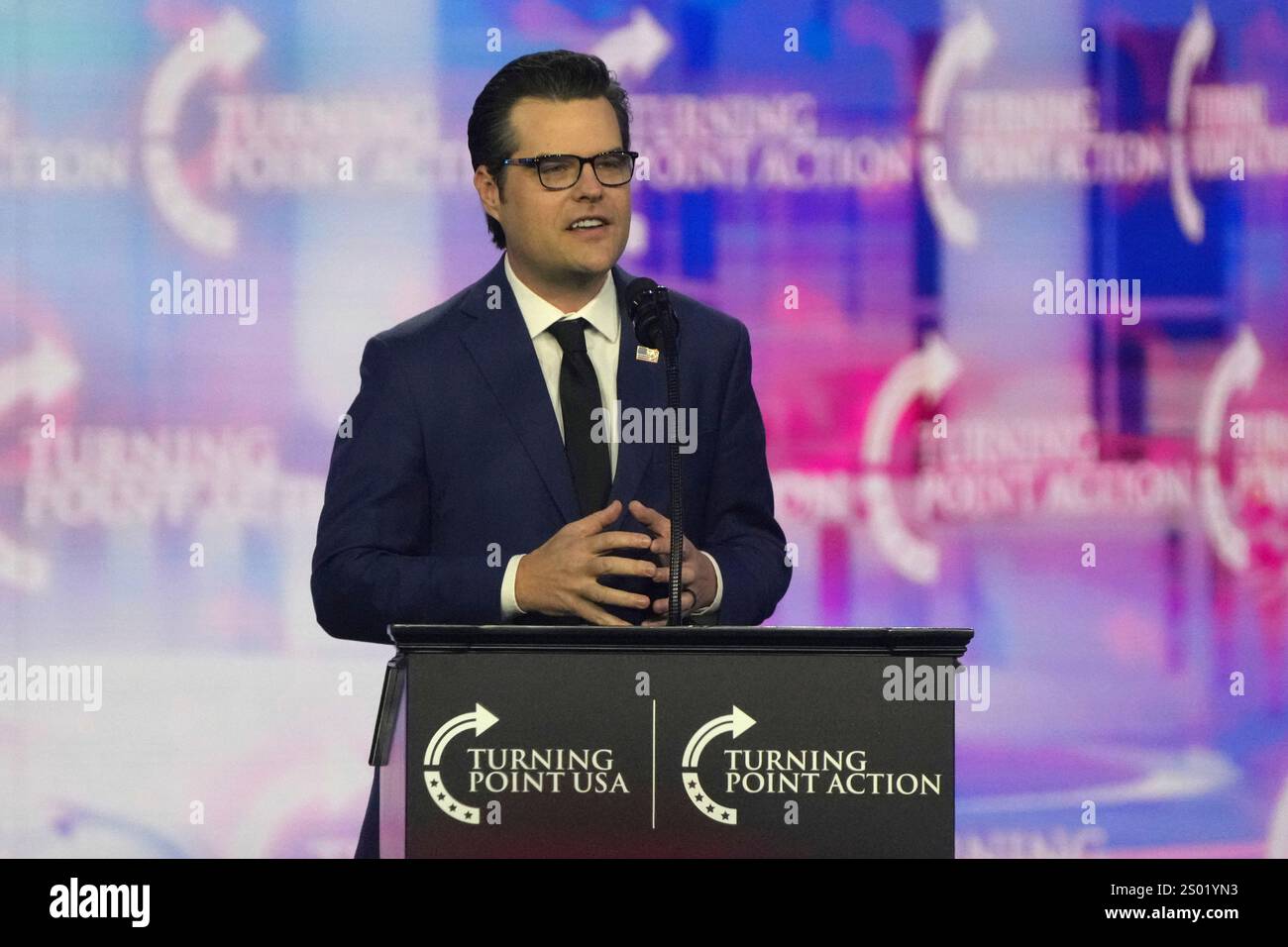 Former Rep. Matt Gaetz, R- Fla. speaks at AmericaFest, Sunday, Dec. 22 ...