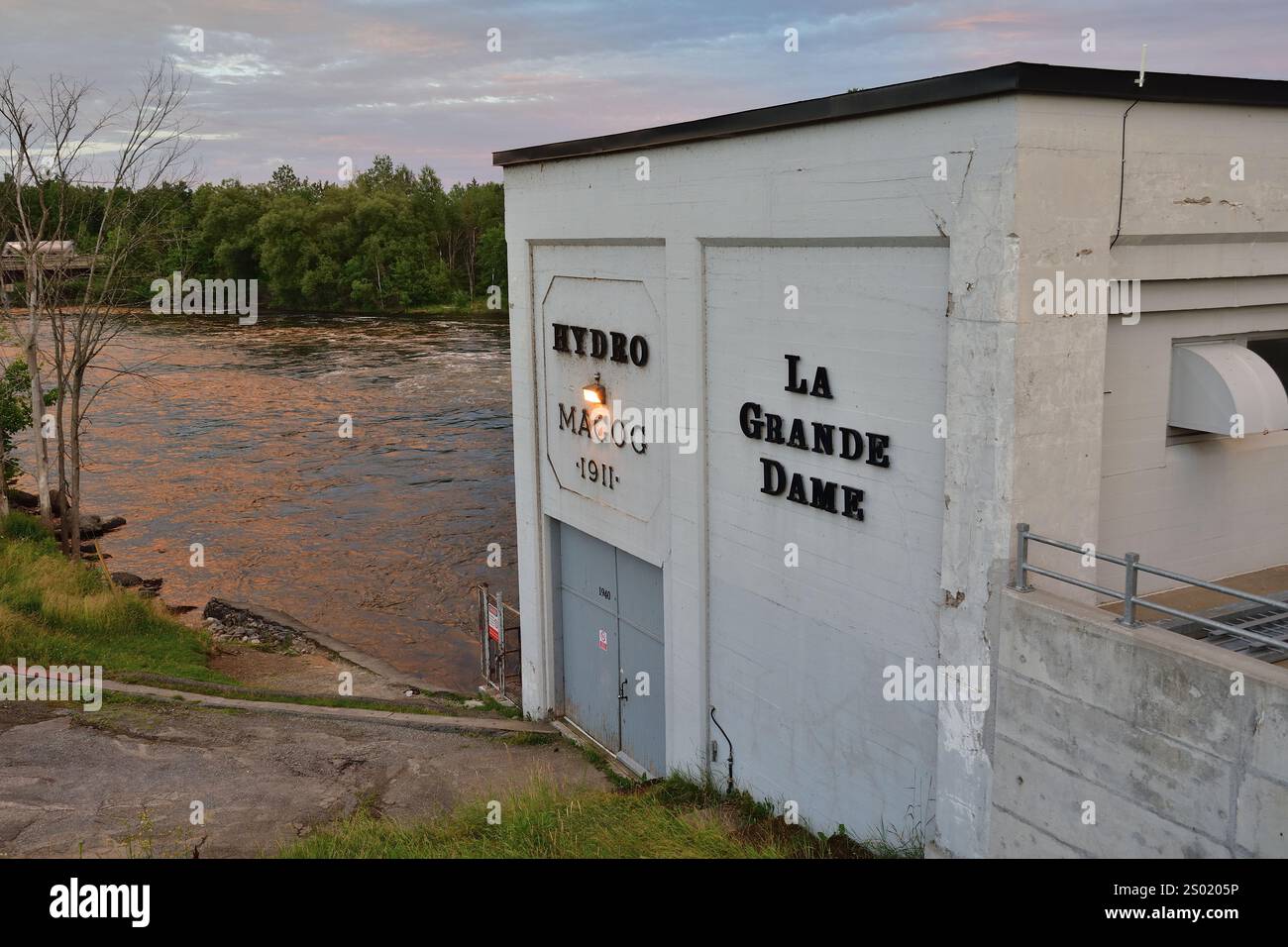 MAGOG, QUEBEC, CANADA - July 12, 2024 - Magog hydroelectric power dam ...