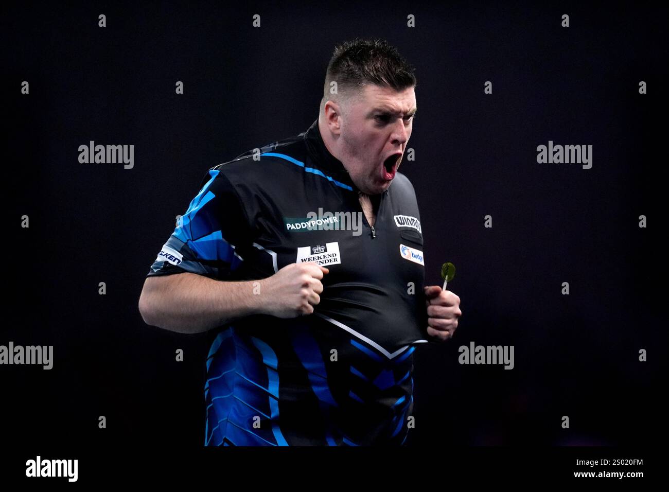 Daryl Gurney celebrates defeating Florian Hempel during day nine of the ...