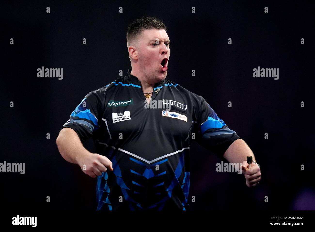 Daryl Gurney celebrates defeating Florian Hempel during day nine of the ...