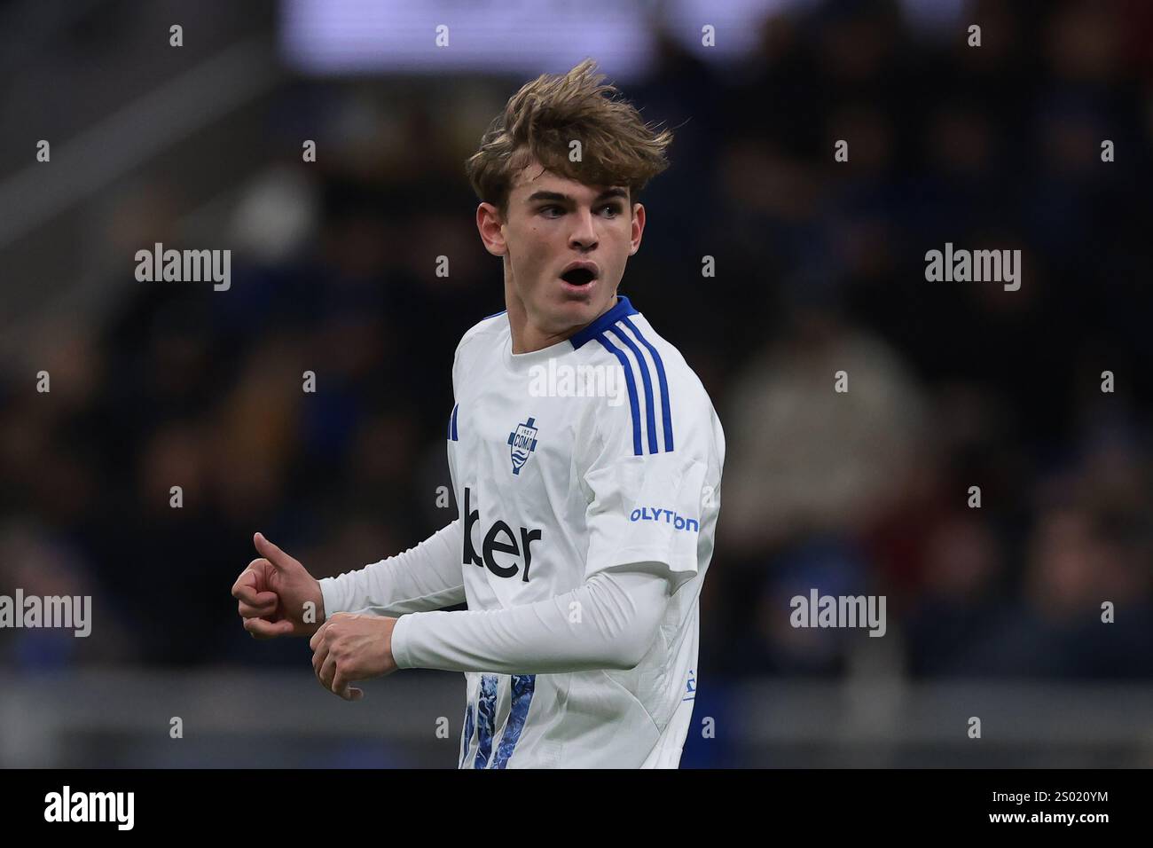 Milan, Italy, 23rd December 2024. Nico Paz of Como reacts during the ...