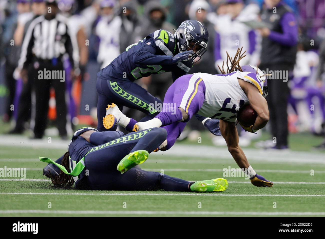 Seattle Seahawks safety Rayshawn Jenkins (2) taclkes Minnesota Vikings ...