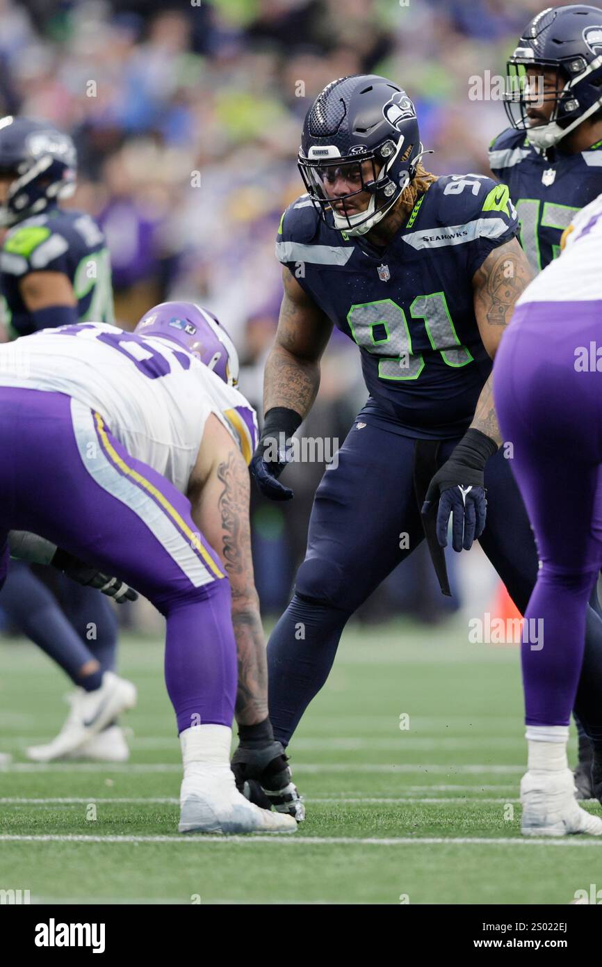 Seattle Seahawks defensive tackle Byron Murphy II (91) lines up against ...