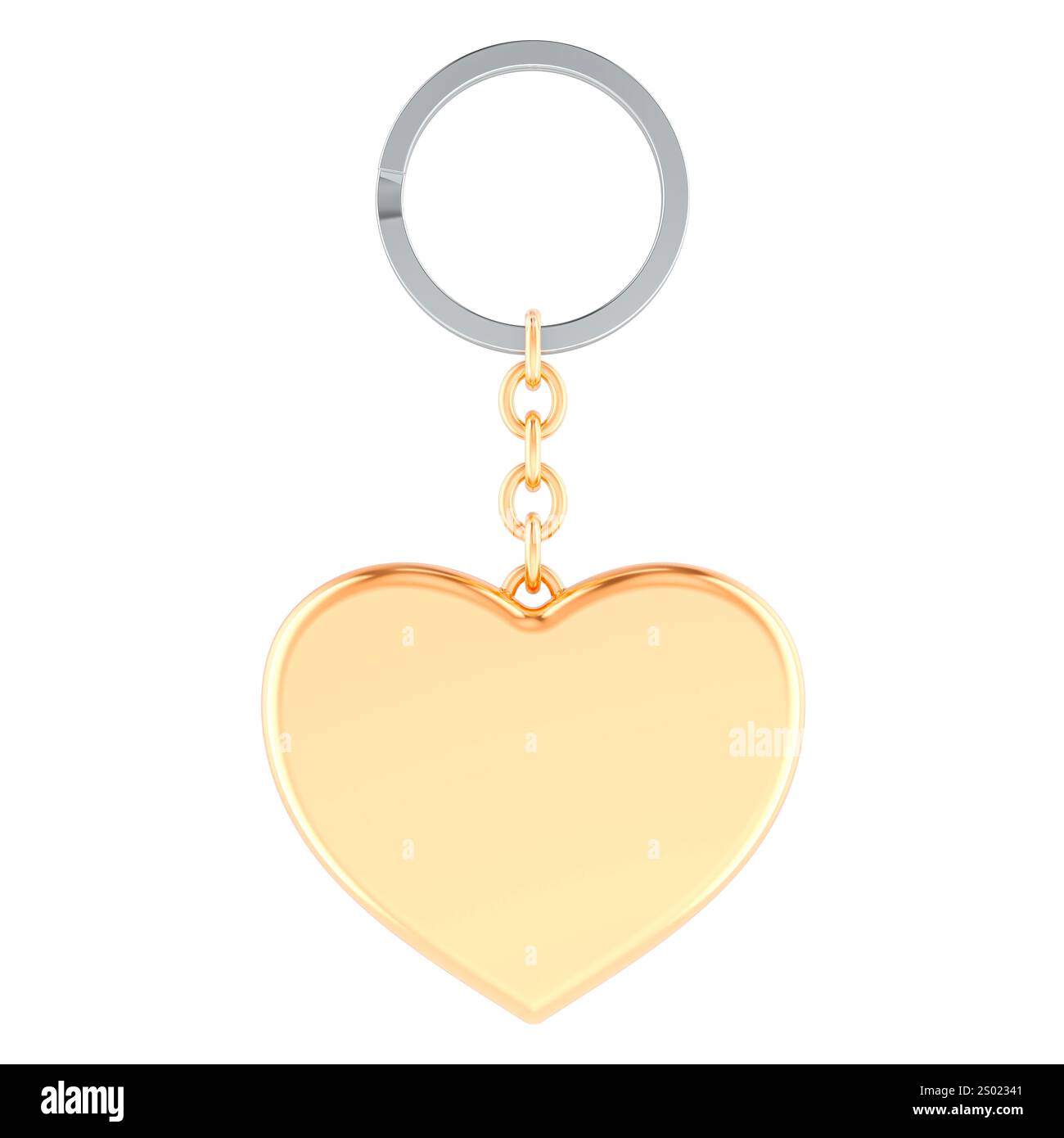 Golden Key chain with heart. 3D rendering isolated on white background ...