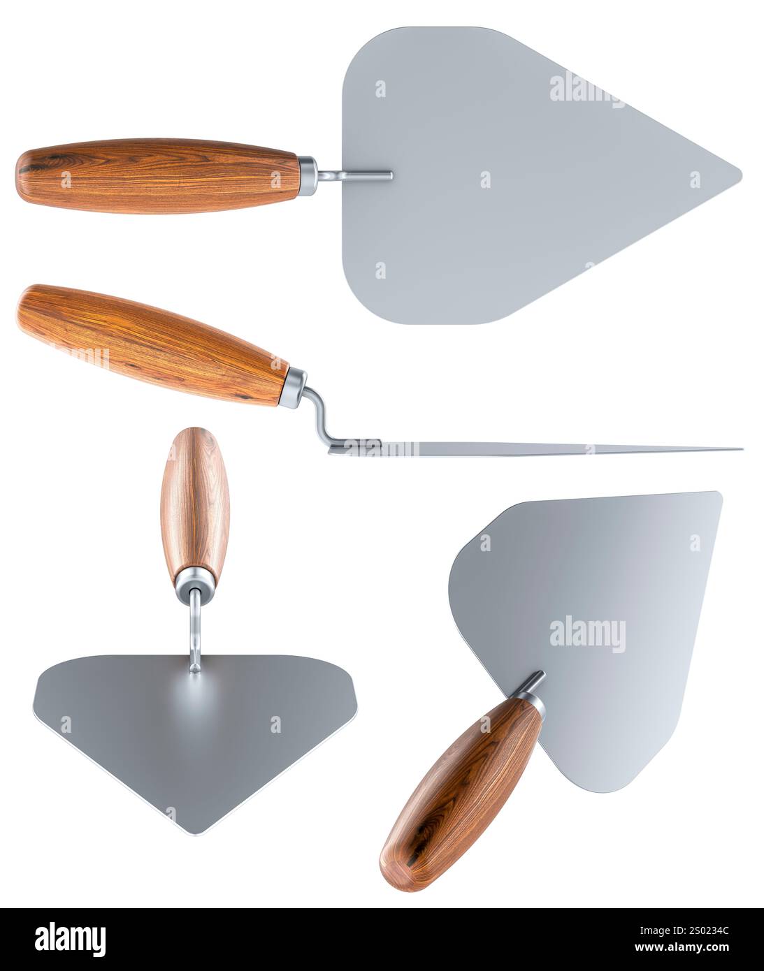 Masonry Trowel. Front, side and top views. 3D rendering isolated on ...