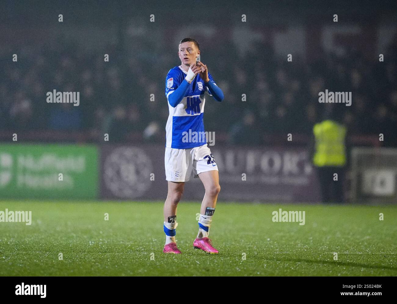 Birmingham City's Jay Stansfield applauds the fans as he is subbed ...