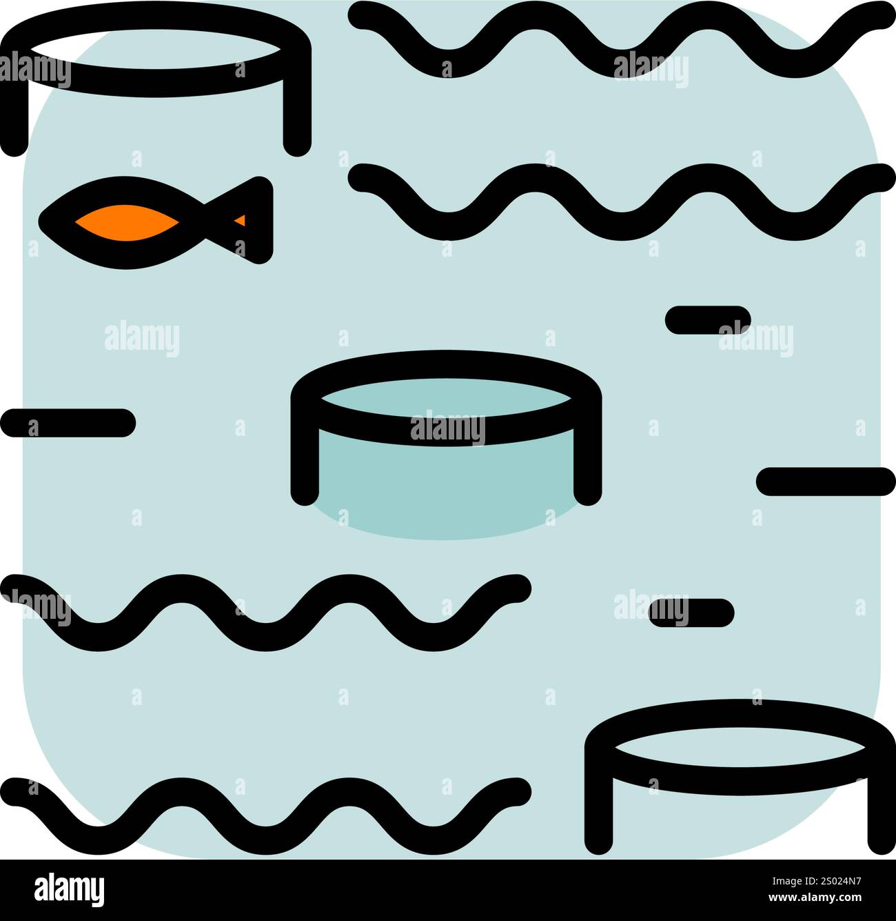 Floating farm color icon. Fish farming industry polyester ponds. Marine ...