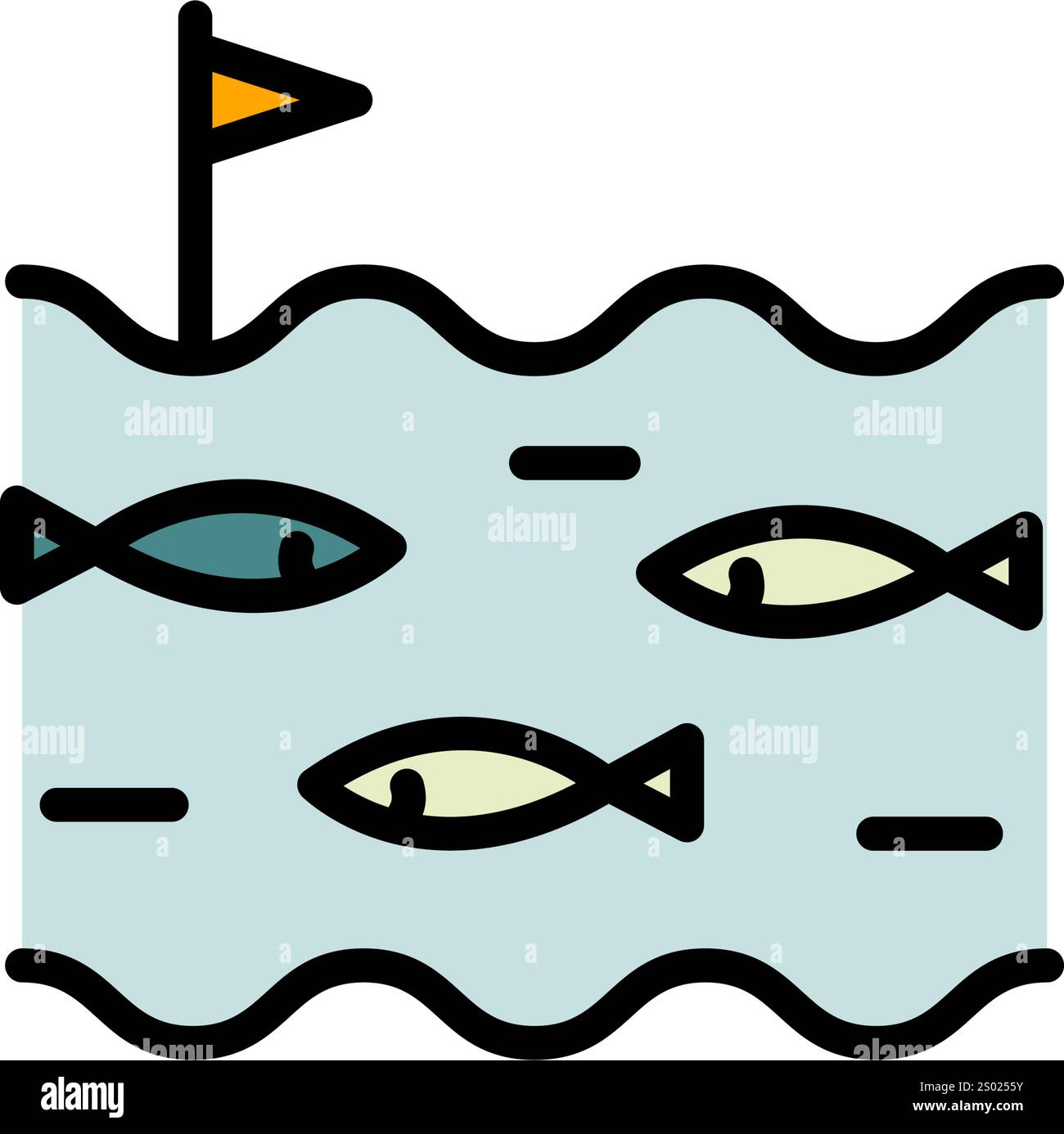 Fishing farm ponds concept vector color icon. Farmer testing pool with ...