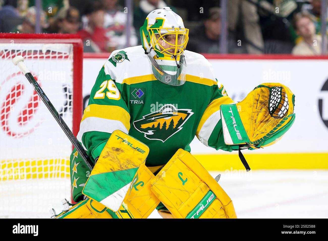 Minnesota Wild goaltender Marc-Andre Fleury (29) defends his net ...