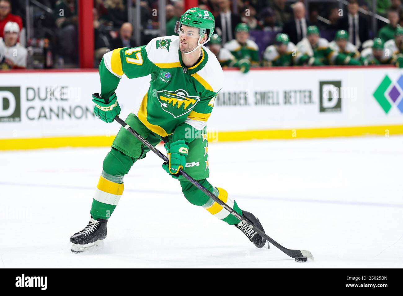 Minnesota Wild defenseman Declan Chisholm (47) shoots the puck during ...
