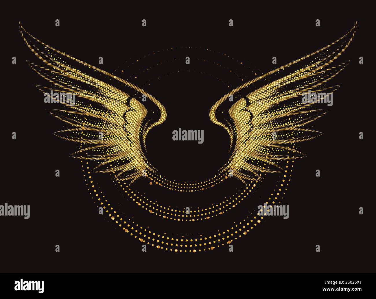 Halftone golden wings. Angel wings isolated on black background vector ...