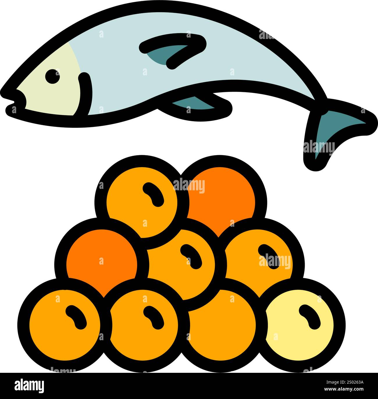 Fish caviar color icon. Seafood product sign, ocean fish cooking or ...