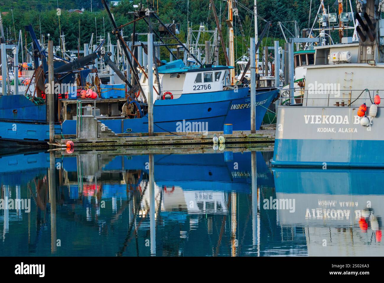 Many different types of boats occupy the harbor in Kodiak, Alaska ...