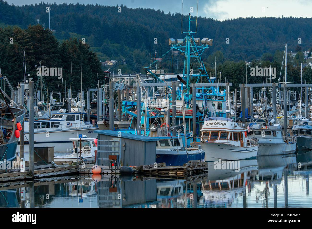 Many different types of boats occupy the harbor in Kodiak, Alaska ...