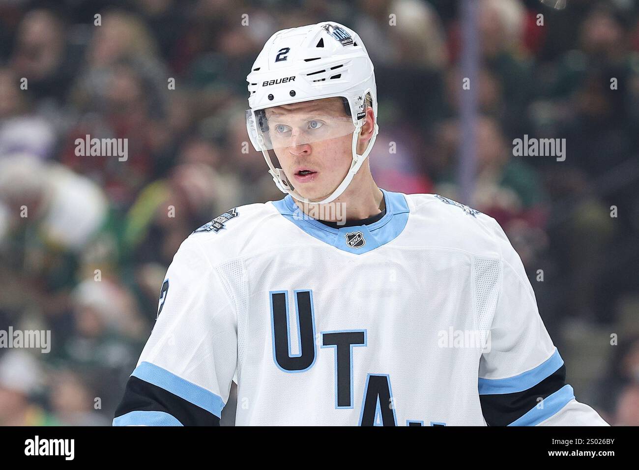 Utah Hockey Club defenseman Olli Maatta (2) looks on during the first period of an NHL hockey ...
