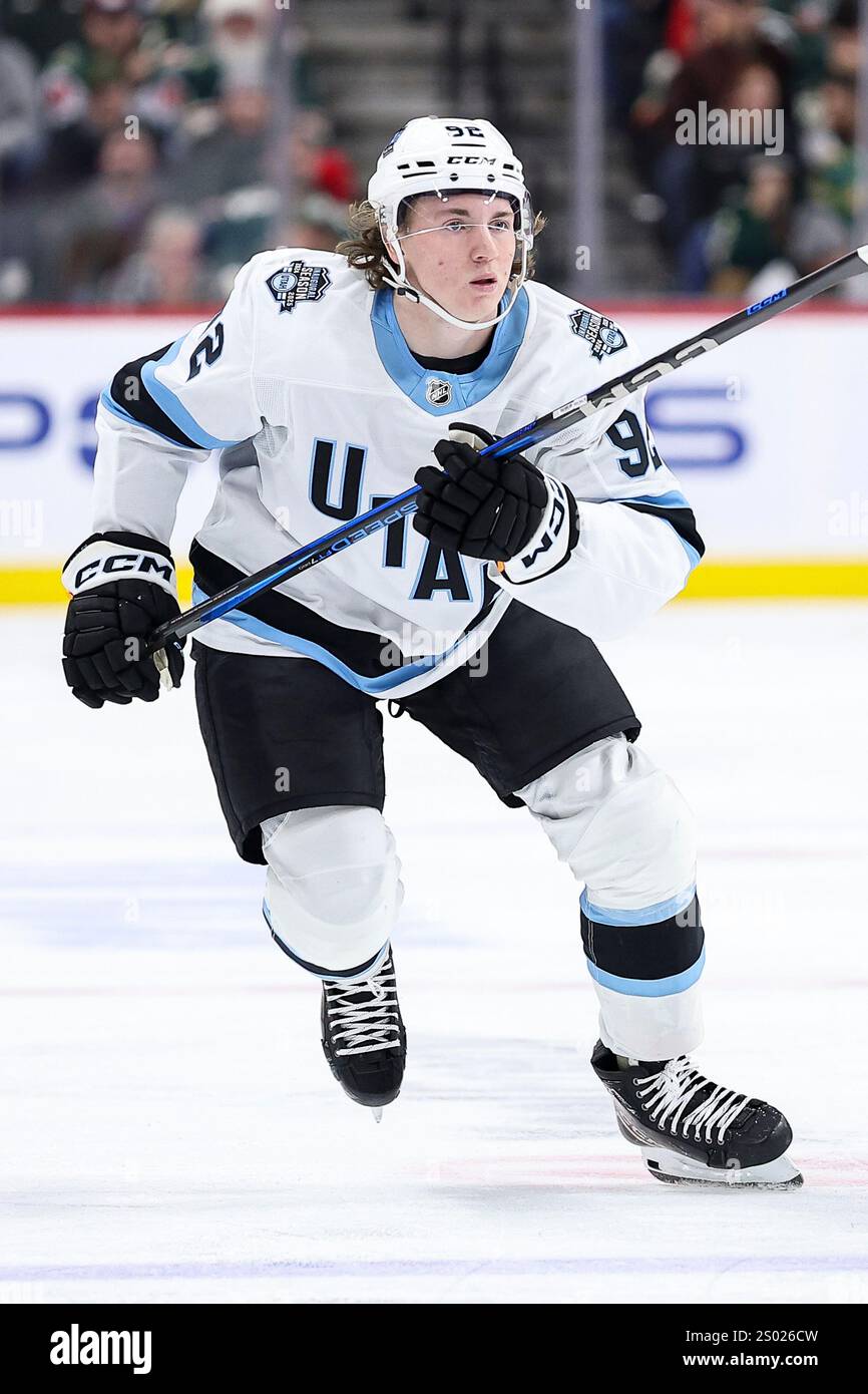Utah Hockey Club center Logan Cooley (92) skates during the second ...
