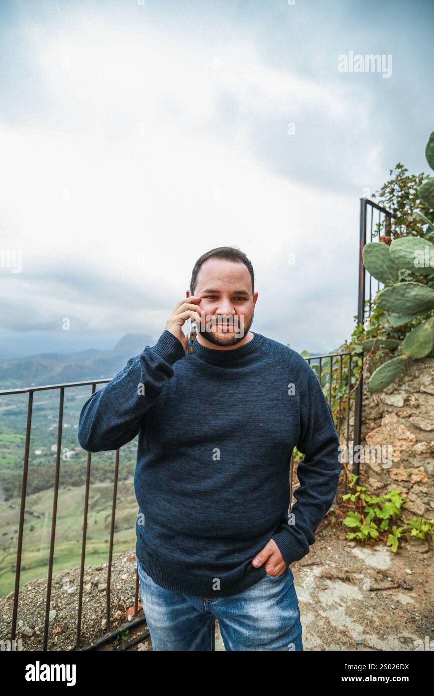 Man Face Lights Up With Phone Call Joy Stock Photo - Alamy