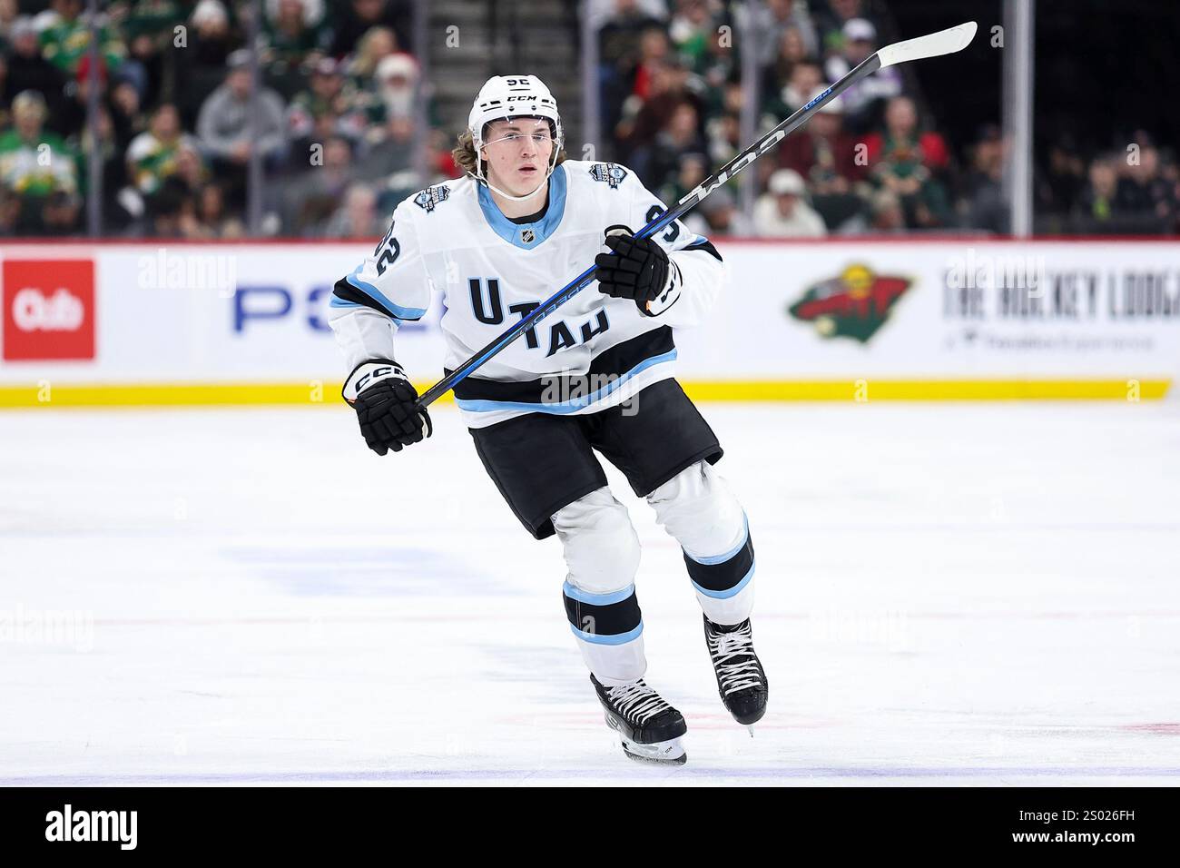 Utah Hockey Club center Logan Cooley (92) skates during the second ...